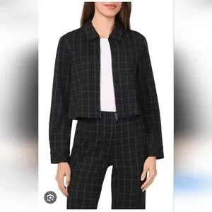 Halogen | Jackets & Coats | Windowpane Check Crop Zipup Jacket | Poshmark